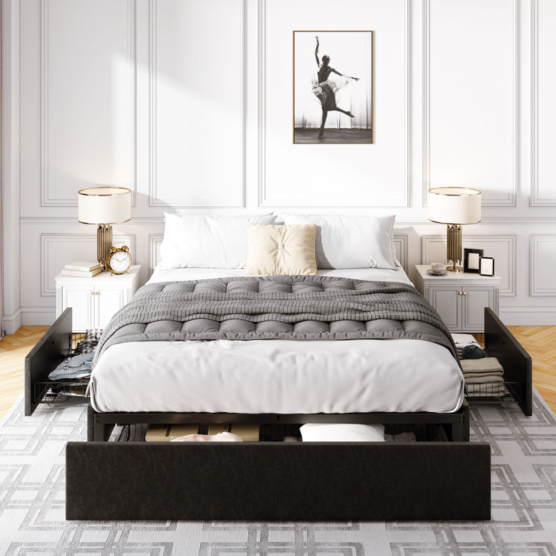 Wade Logan Caelib Faux Leather Upholstered Platform Bed with 3 Large Drawers Reviews Wayfair